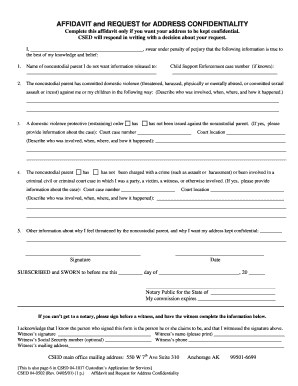 Fillable Online Affidavit and Request for Address Confidentiality ...