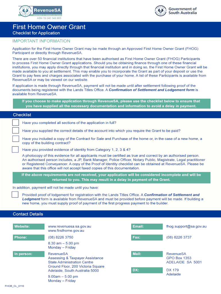 Fillable Online revenuesa sa gov ABN 19 040 349 865 First Home Owner ...