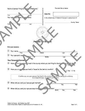 Fillable Online SAMPLE - Free Printable Divorce Forms Online Fax Email ...