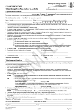 Fillable Online EXPORT CERTIFICATE Cats and dogs from New Zealand to ...