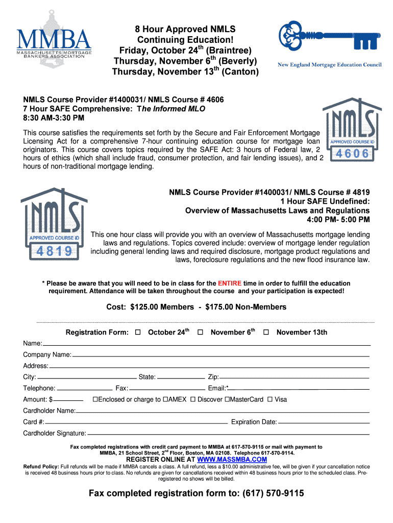 Fillable Online 8 Hour Approved NMLS Fax Email Print - pdfFiller