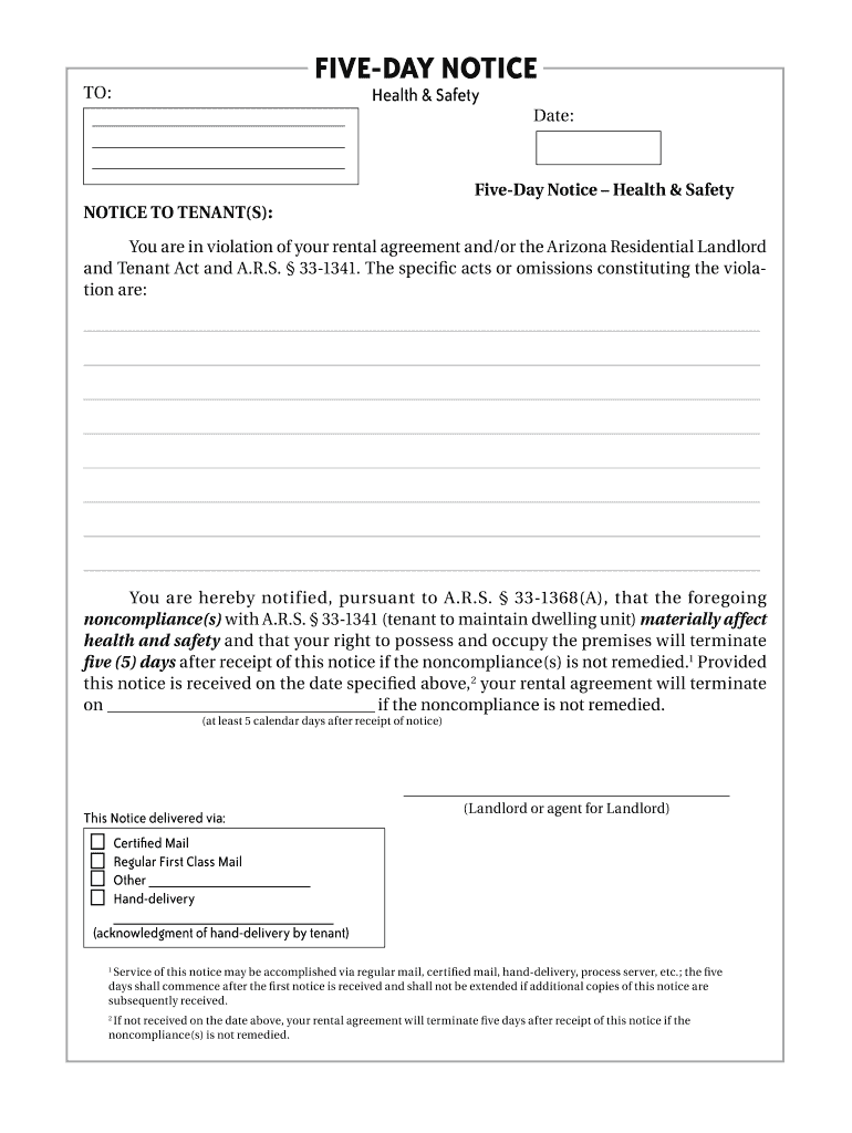 Fillable Online FIVEDAY NOTICE Fax Email Print - pdfFiller