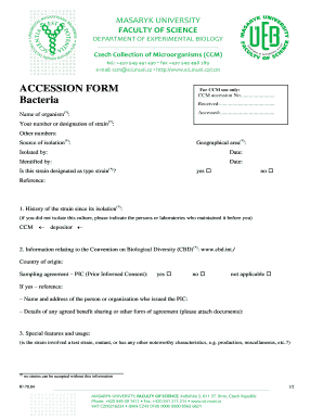Fillable Online sci muni ACCESSION FORM For CCM use only Bacteria - sci ...