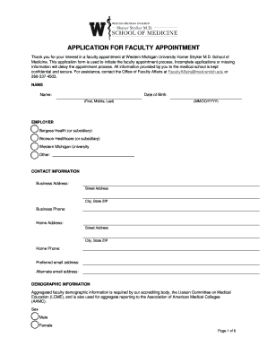 Fillable Online APPLICATION FOR FACULTY APPOINTMENT - WMed Fax Email ...