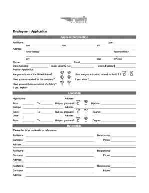 Employment Application - Rush Air Sports - Fill and Sign Printable ...