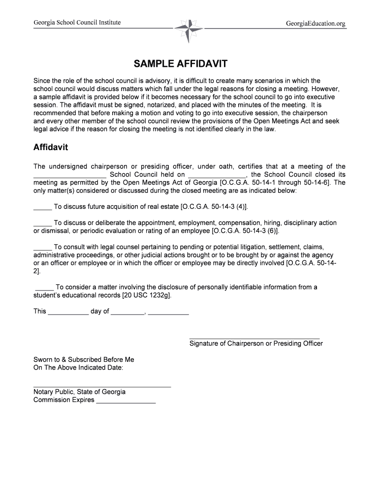 Fillable Online georgiaeducation SAMPLE AFFIDAVIT - georgiaeducationorg ...