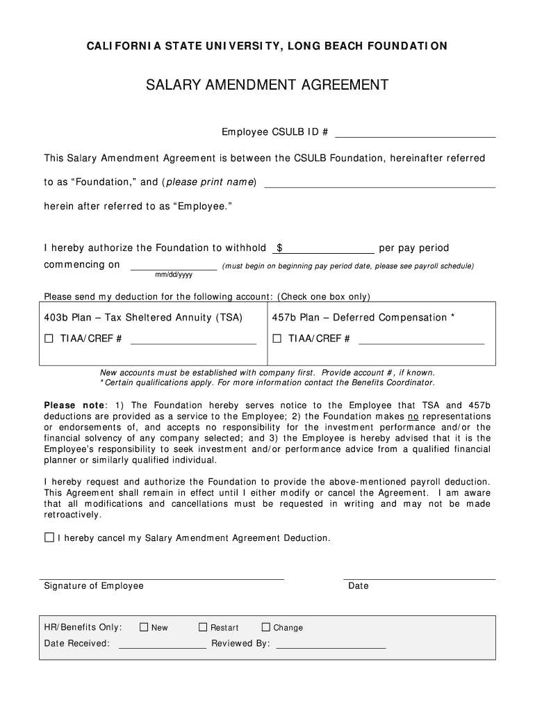 Fillable Online foundation csulb Salary Amendment Agreement - CSULB Research Foundation Fax ...