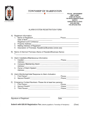 Fillable Online ALARM SYSTEM REGISTRATION FORM - hardystoncom Fax Email ...