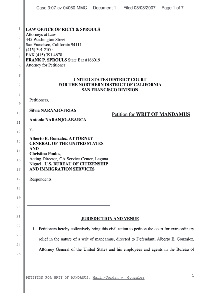 Fillable Online BPetitionb for WRIT OF MANDAMUS - FindFormscom Fax Email Print - pdfFiller