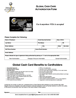 Fillable Online Global Cash Card App 20130913 - Integrity Outsource Fax ...