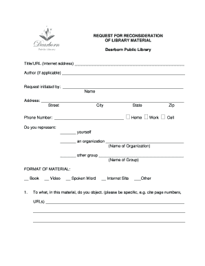 Fillable Online REQUEST FOR RECONSIDERATION OF LIBRARY MATERIAL Fax ...