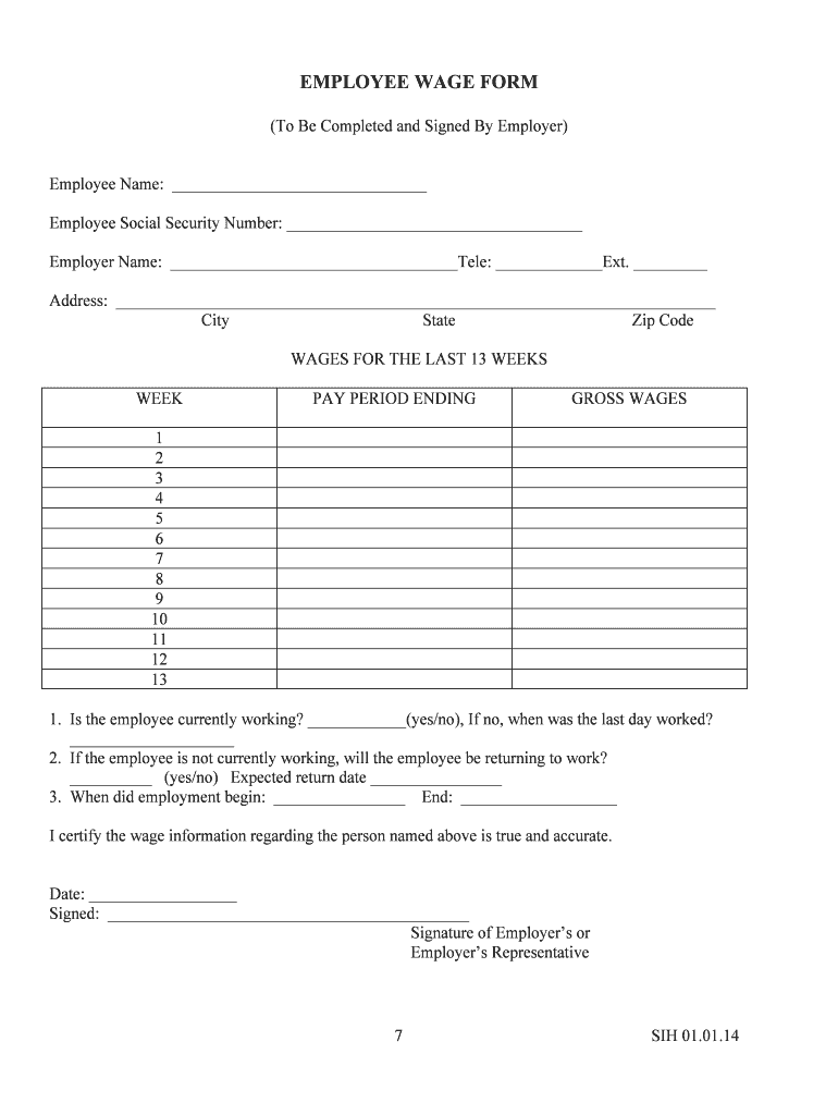 Fillable Online EMPLOYEE WAGE FORM - sihnet Fax Email Print - pdfFiller