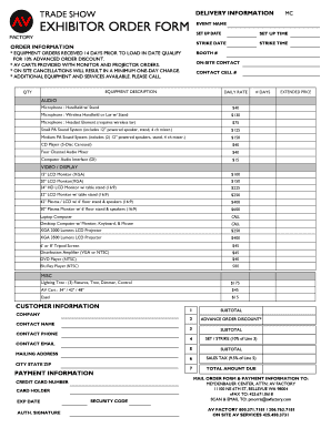 Fillable Online TRADE SHOW DELIVERY INFORMATION MC EXHIBITOR ORDER FORM ...