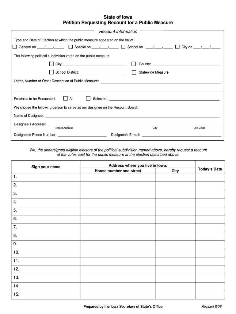 Fillable Online sos iowa State of Iowa Petition Requesting Recount for ...