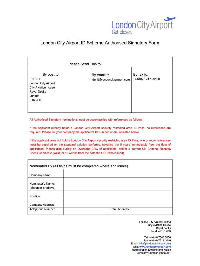 Fillable Online IDU - AUTHORISED SIGNATORY FORM - London City Airport ...