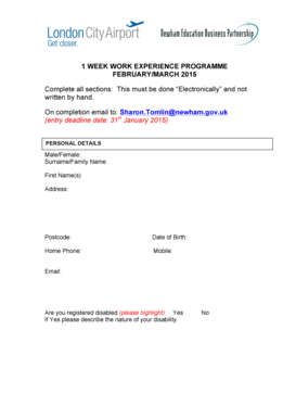 Fillable Online 1 WEEK WORK EXPERIENCE PROGRAMME Fax Email Print ...