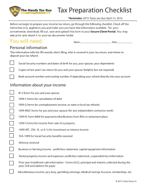 Fillable Online Tax Preparation Checklist - The Handy Tax Guy Fax Email ...