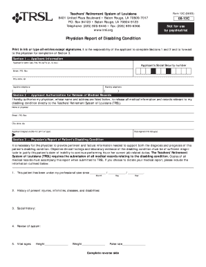 Fillable Online trsl Physician Report of Disabling Condition - TRSL Fax Email Print - pdfFiller