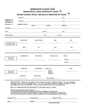 Fillable Online MEMBERSHIP CHANGE FORM - yorkritetexasorg Fax Email ...