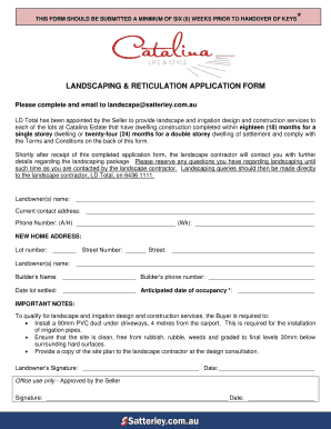 Fillable Online LANDSCAPING RETICULATION APPLICATION FORM Fax Email ...