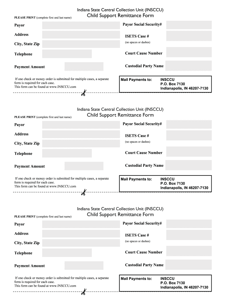 Fillable Online Indiana State Central Collection Unit INSCCU Child Fax ...