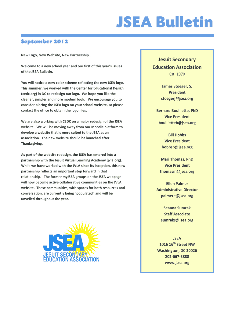 Fillable Online jesuitschoolsnetwork JSEA Bulletin Fax Email Print ...