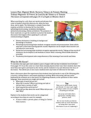 Fillable Online tnopportunityprograms Lesson Plan Migrant Work Nursery ...