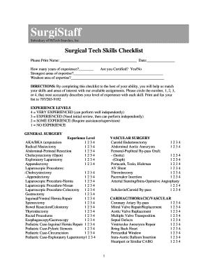 Fillable Online Surgical Tech Skills Checklist 3 - Net-Flow Corporation ...
