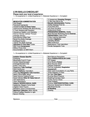 Fillable Online LVN SKILLS CHECKLIST - Net-Flow Corporation Fax Email ...