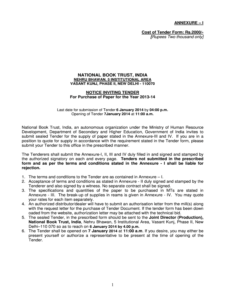 Fillable Online Tender Form- Annexure I-IIdoc Fax Email Print - pdfFiller