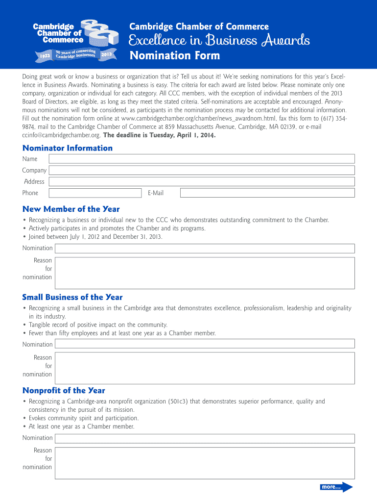 Fillable Online Excellence in Business Awards Fax Email Print - pdfFiller