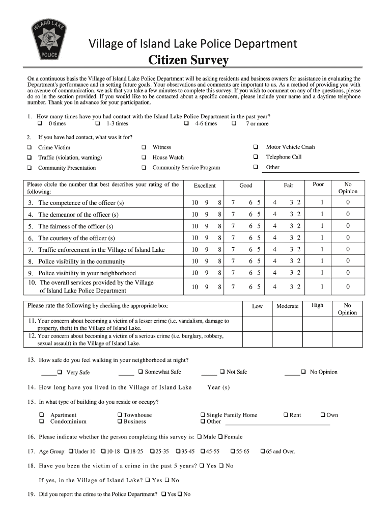 Fillable Online Village of Island Lake Police Department Fax Email ...