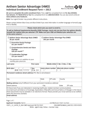 Fillable Online Anthem Senior Advantage HMO - packardagencycom Fax Email Print - pdfFiller