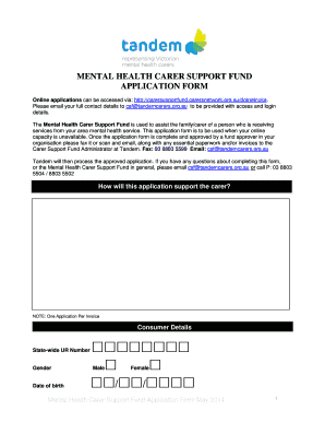 Fillable Online tandemcarers org MENTAL HEALTH CARER SUPPORT FUND Fax ...