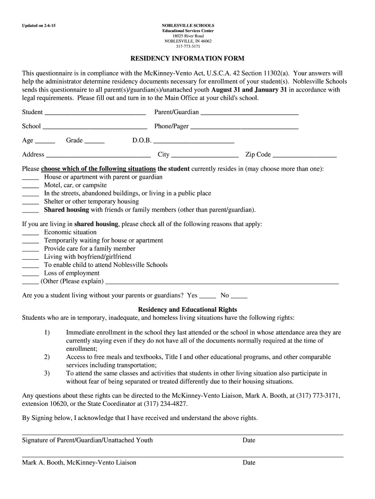 Fillable Online noblesvilleschools RESIDENCY INFORMATION FORM ...