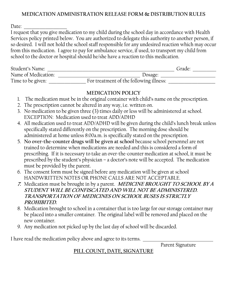 Fillable Online MEDICATION ADMINISTRATION RELEASE FORM Fax Email Print ...