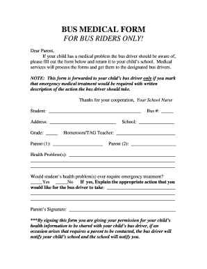 Fillable Online BUS MEDICAL FORM - vbsdus Fax Email Print - pdfFiller