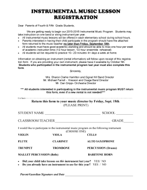 Fillable Online INSTRUMENTAL MUSIC LESSON REGISTRATION Fax Email Print ...
