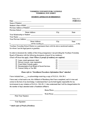 Fillable Online Form R-1 Student Affidavit of Residency Fax Email Print - pdfFiller