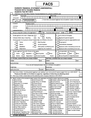 Fillable Online PARENTS FINANCIAL STATEMENT C0NFIDENTIAL Financial Aid ...
