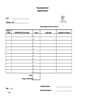 Fillable Online mvse Procurement Card Expense Record - mvseorg Fax ...