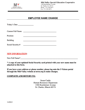 Fillable Online mvse EMPLOYEE NAME CHANGE - mvseorg Fax Email Print ...