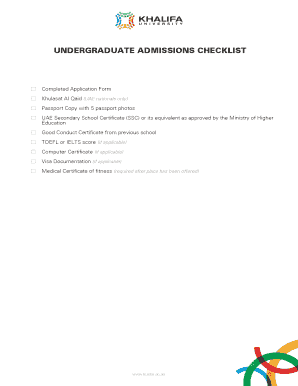 Fillable Online kustar ac UNDERGRADUATE ADMISSIONS CHECKLIST Fax Email ...