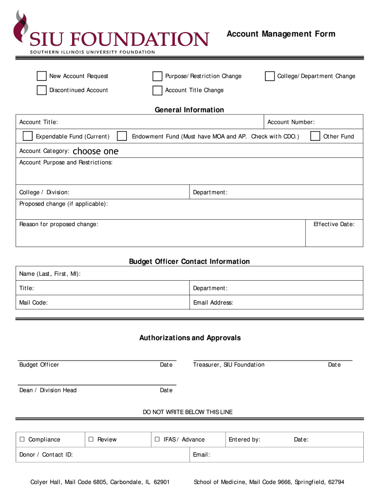 Fillable Online Account Management Form Instructions - siuforg Fax ...