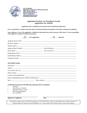 Fillable Online Application for Body Art Practitioner Permit ...