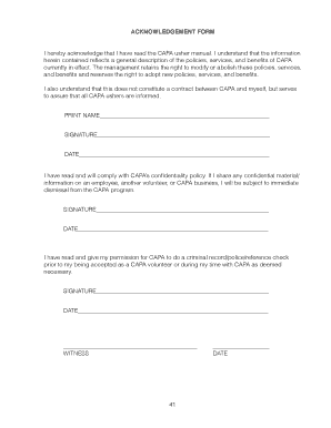 Fillable Online ACKNOWLEDGEMENT FORM - Ohio Theatre Fax Email Print ...