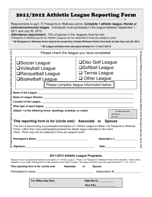Fillable Online 20112012 Athletic League Reporting Form Fax Email Print ...