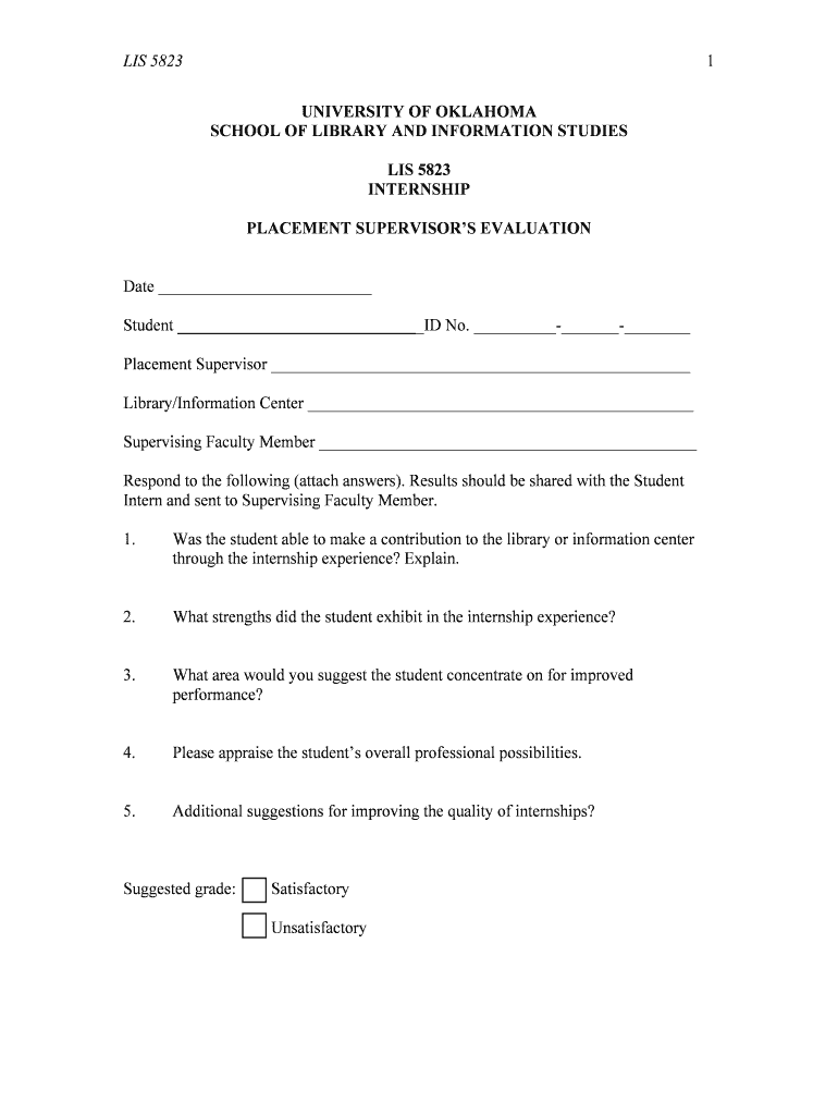 Fillable Online PLACEMENT SUPERVISORS EVALUATION Fax Email Print ...