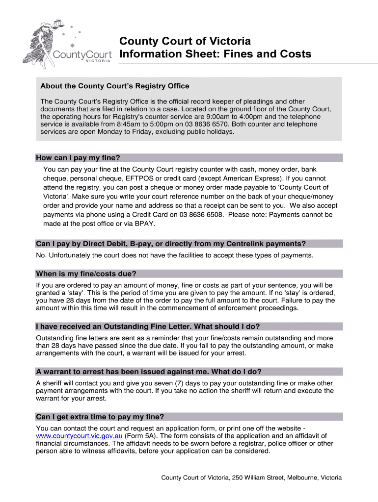 Fillable Online Information Sheet: Fines and Costs Fax Email Print ...