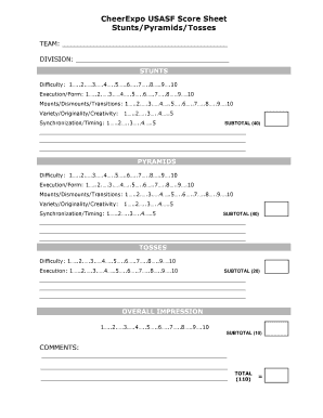 Fillable Online CheerExpo USASF Score Sheet Fax Email Print - pdfFiller